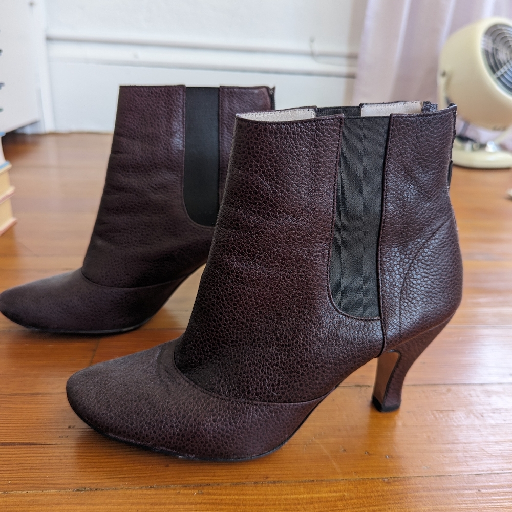 Burgundy Red Italian Leather Booties - Gem